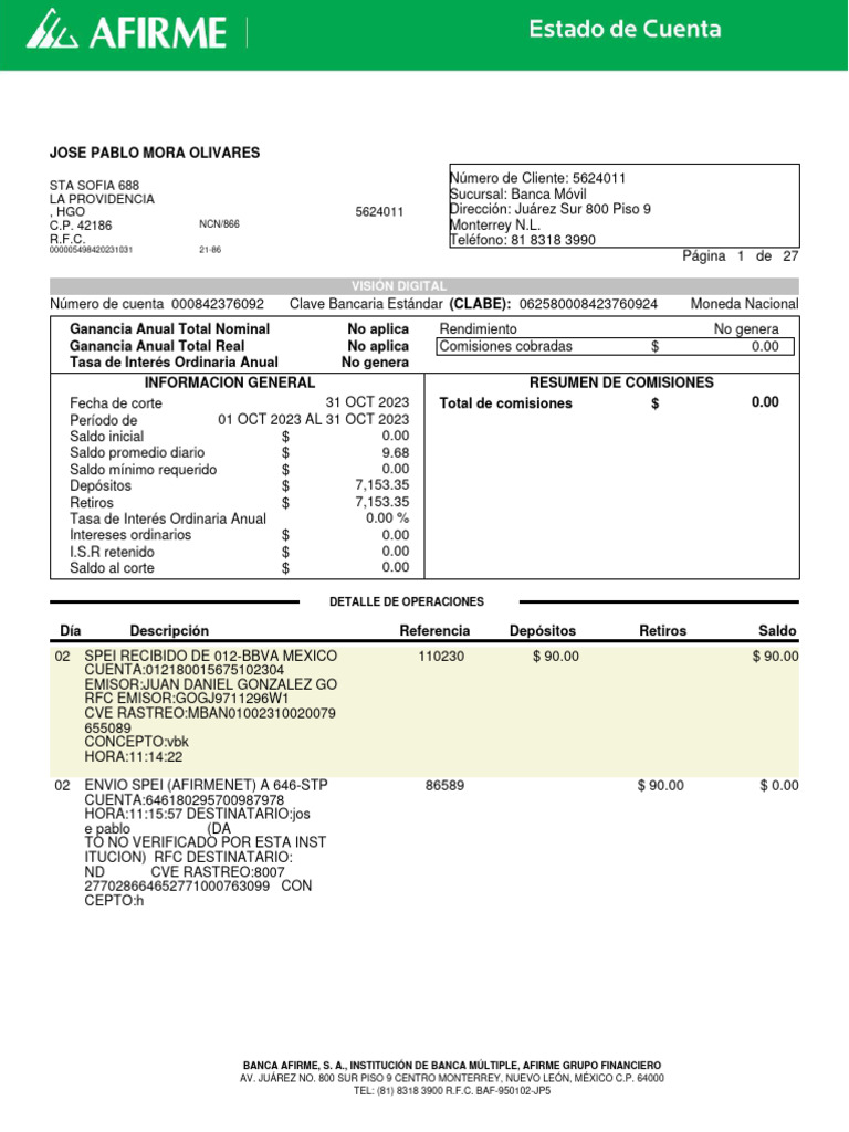 Estado de Cuenta | Descargar gratis PDF | Economias | Aplicaciones de la criptografía