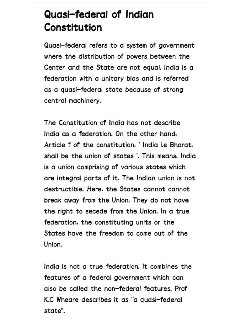 Quasi-Federal of India State | PDF