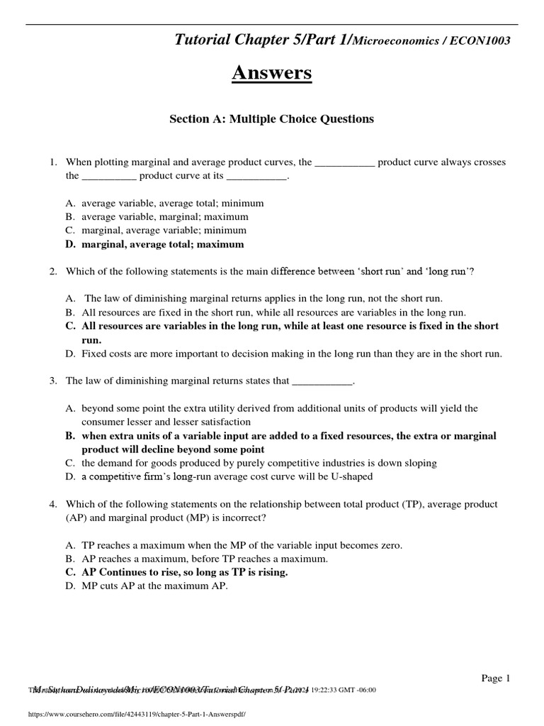 Microeconomics Tutorial: Chapter 5 Answers | PDF | Microeconomics | Trade