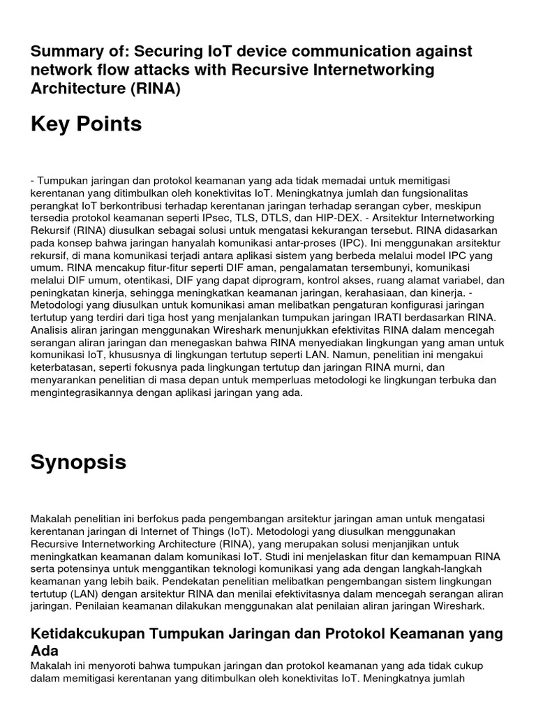 Summary of Securing IoT Device Communication Against Network Flow Attacks With Recursive ...
