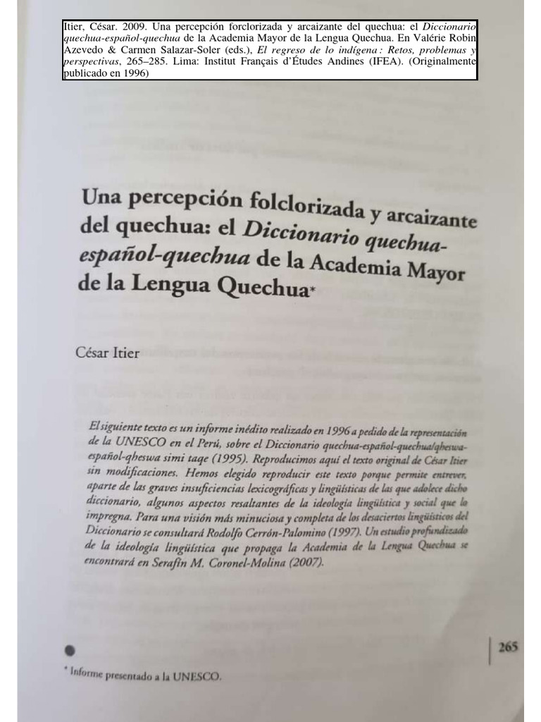 Crítica al Diccionario Quechua-Español | PDF | Vocal | Fonema