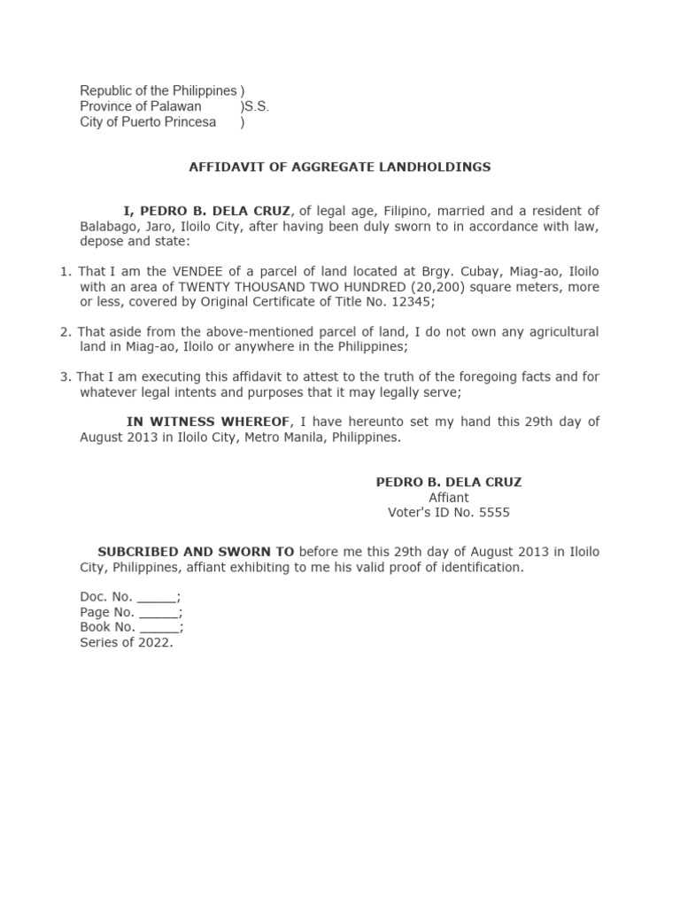 Affidavit of Aggregate Landholdings | PDF | Law