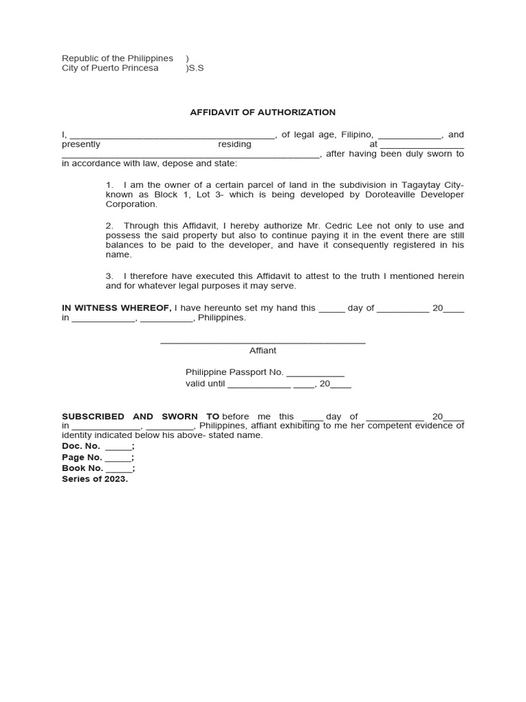 Affidavit of Authorization | PDF | Social Science