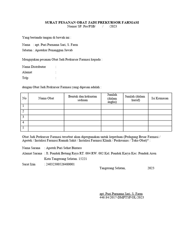 Blanko SP Nar, PSi, Pre Apotik | PDF