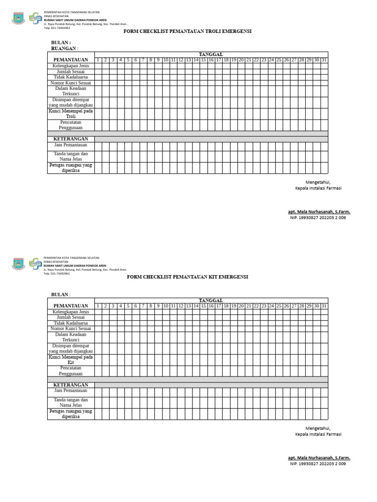 Checklist Pemantauan Troli Emergensi | PDF