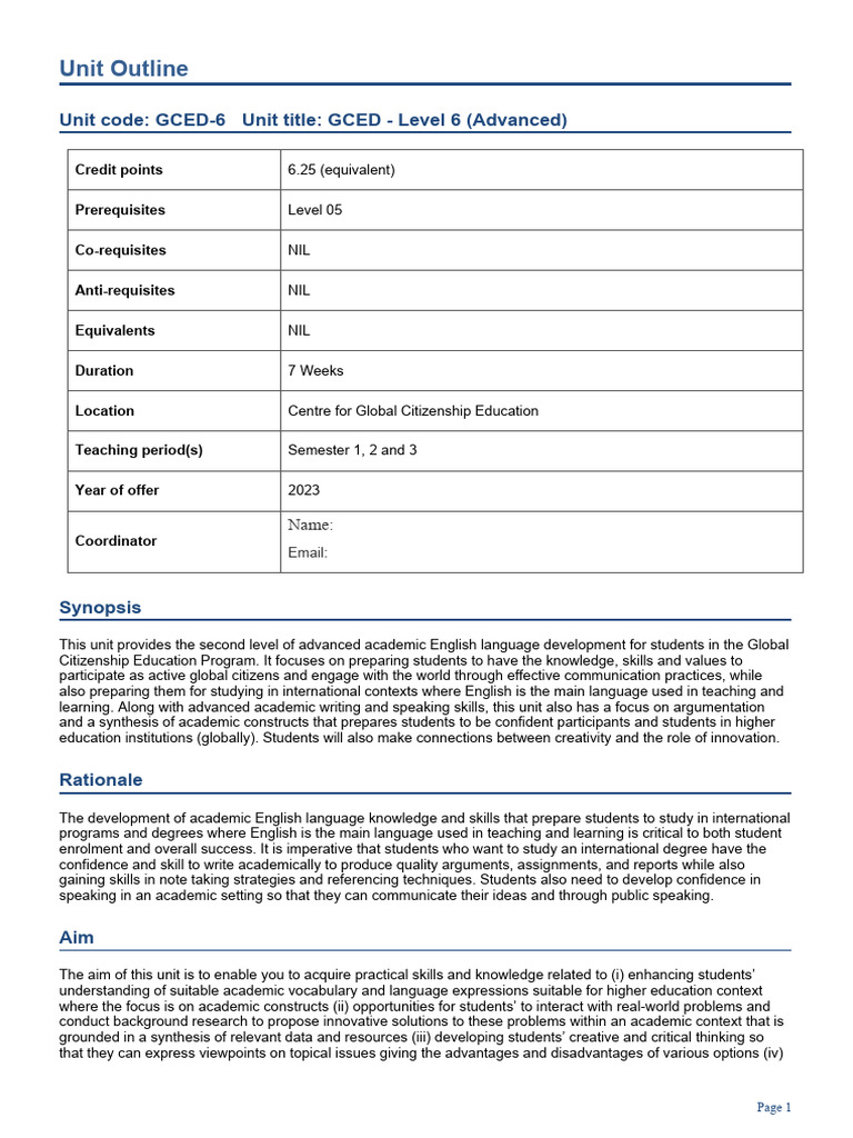 GCED 6 Outline Outline Hanoi V 8a | PDF | Educational Assessment ...