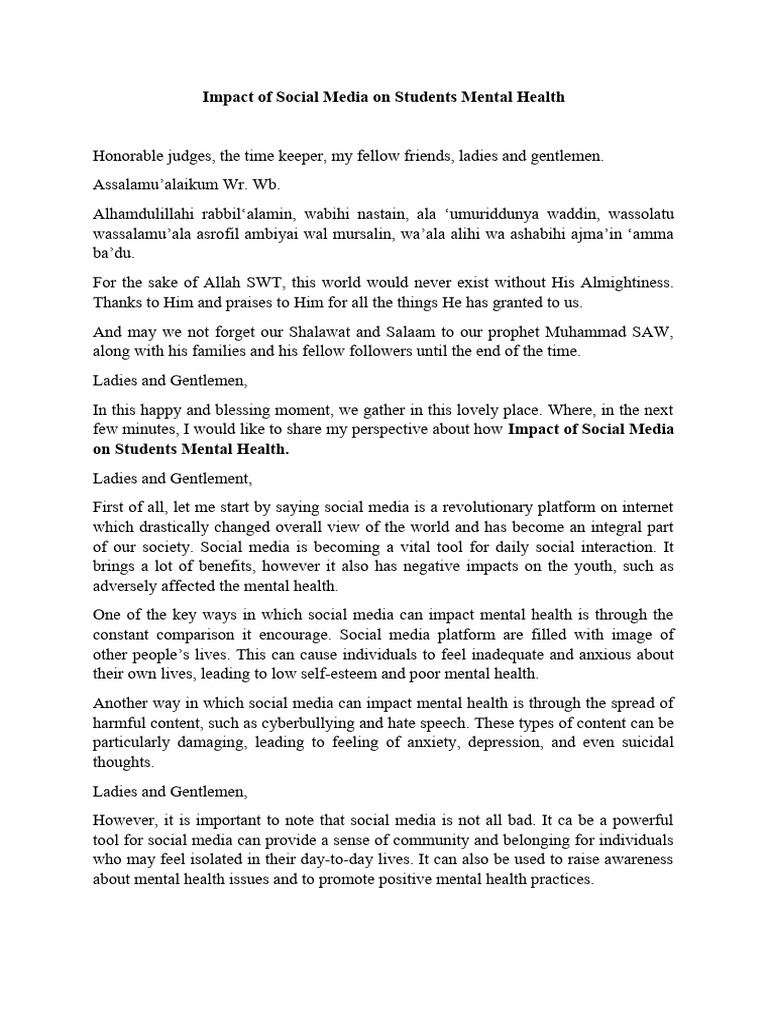 Impact of Social Media On Students Mental Health | PDF | Social Media ...