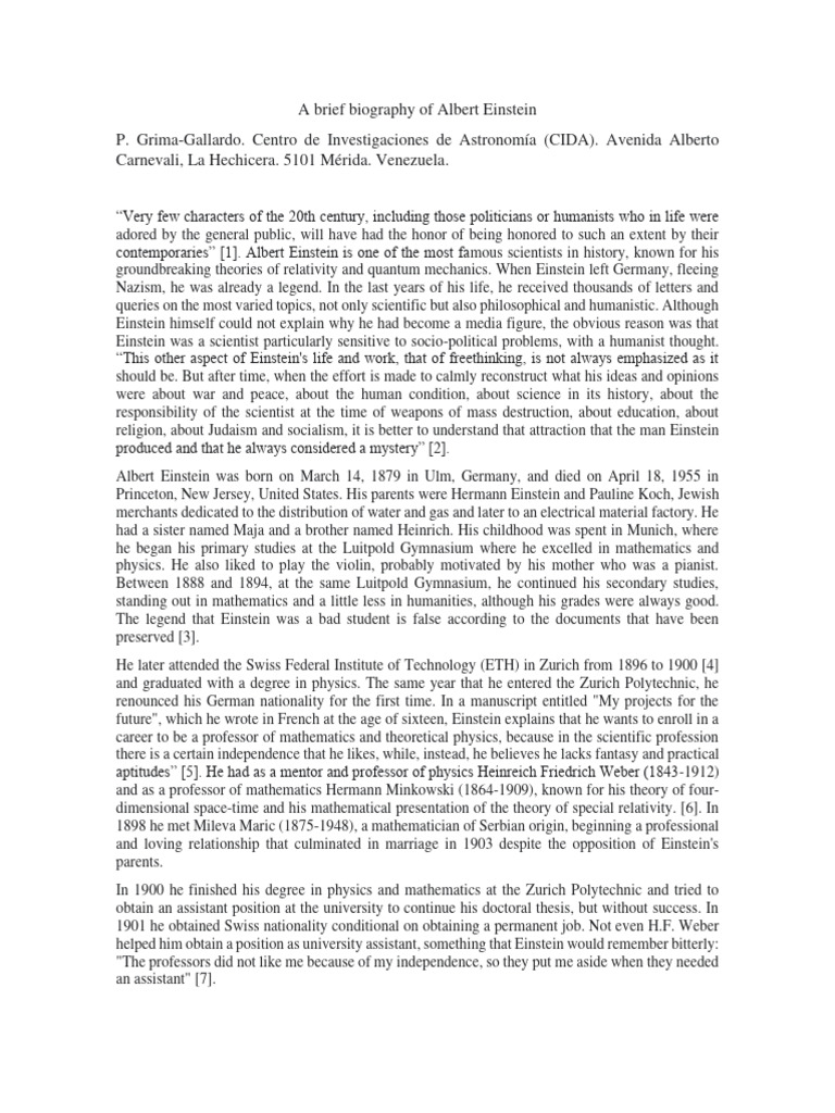 Brief Biography of Albert Einstein | PDF | Albert Einstein | Theory Of ...