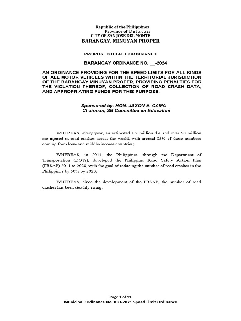 Barangay Minuyan Speed Limit Ordinance | PDF | Business