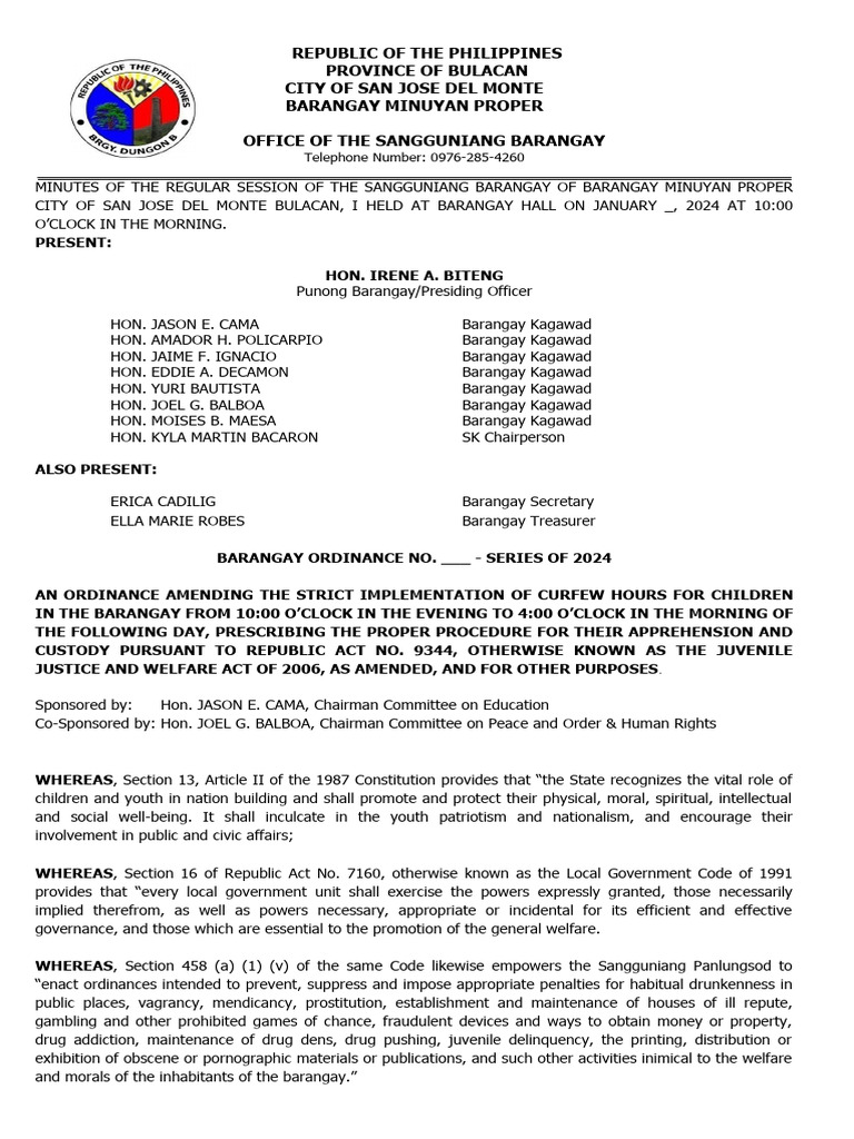 Ordinance Curfew Hour | PDF | Arrest | Legal Guardian