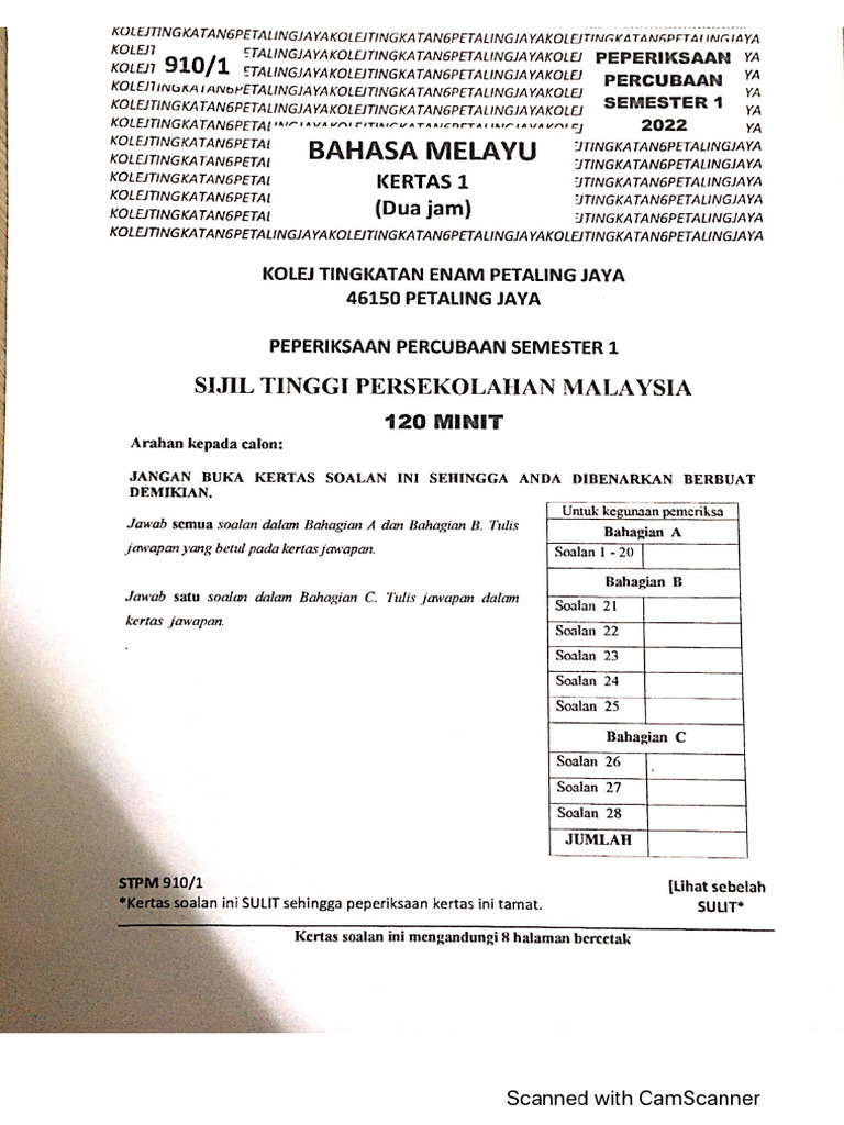 Ktepj Trial BM p1 2021 | PDF