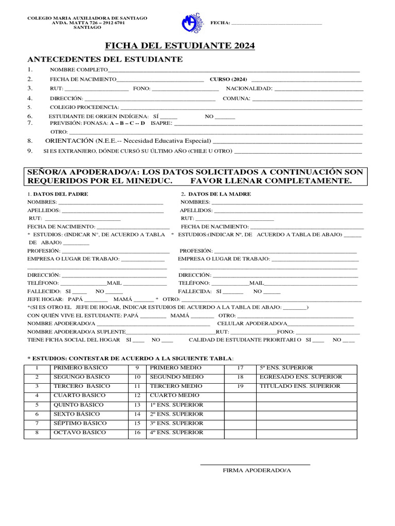 Fichas Estudiante 2024 | PDF