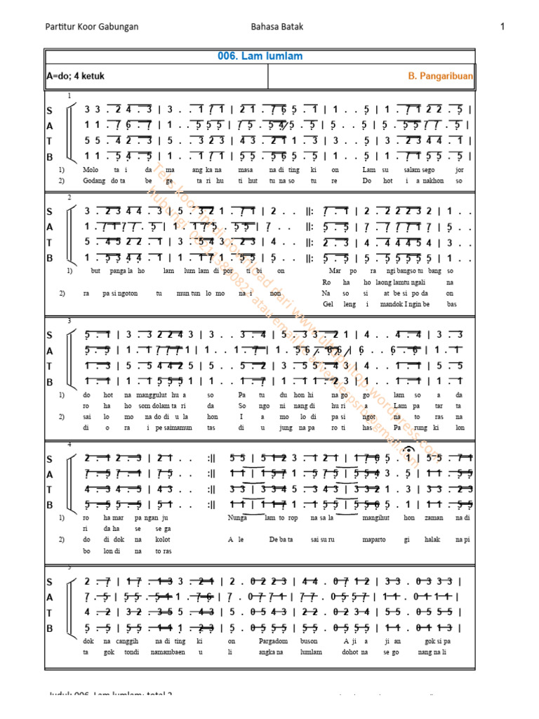 Partitur Koor Batak "Lam Lumlam" | PDF