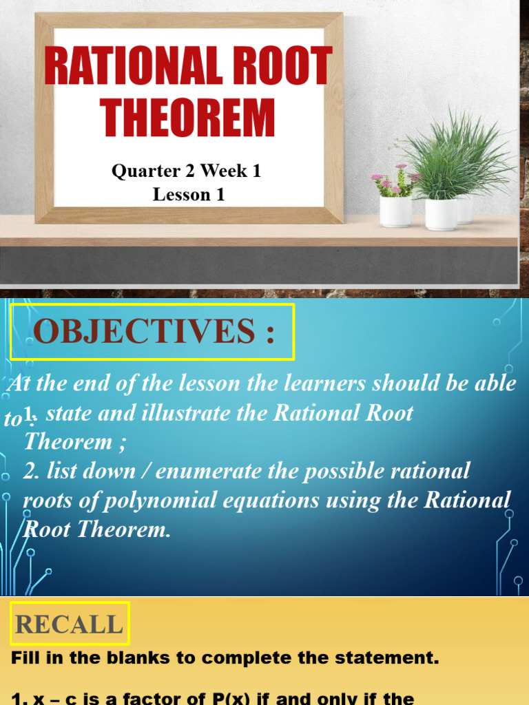 Q2 W1 Lesson 1 Rational Root Theorem | PDF | Factorization | Polynomial