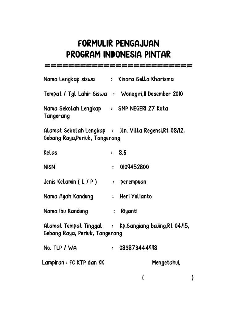 Formulir Pengajuan PIP | PDF