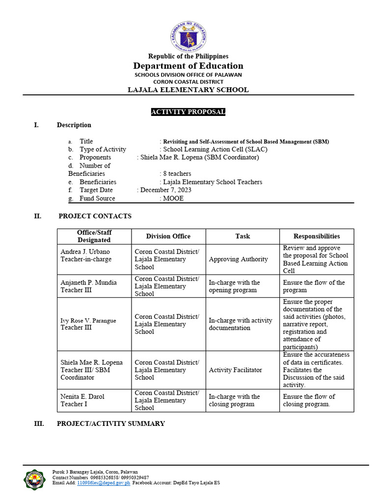 SBM Self-Assessment Proposal for Teachers | PDF