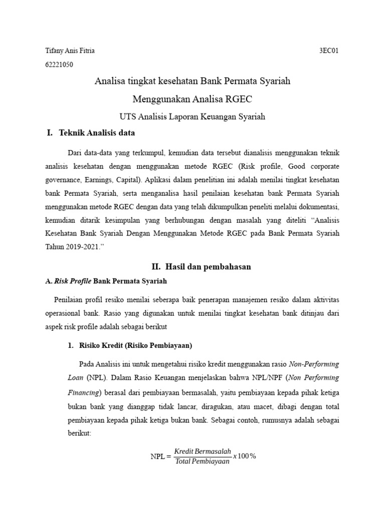 Analisis Tingkat Kesehatan Bank Permata Syariah | PDF