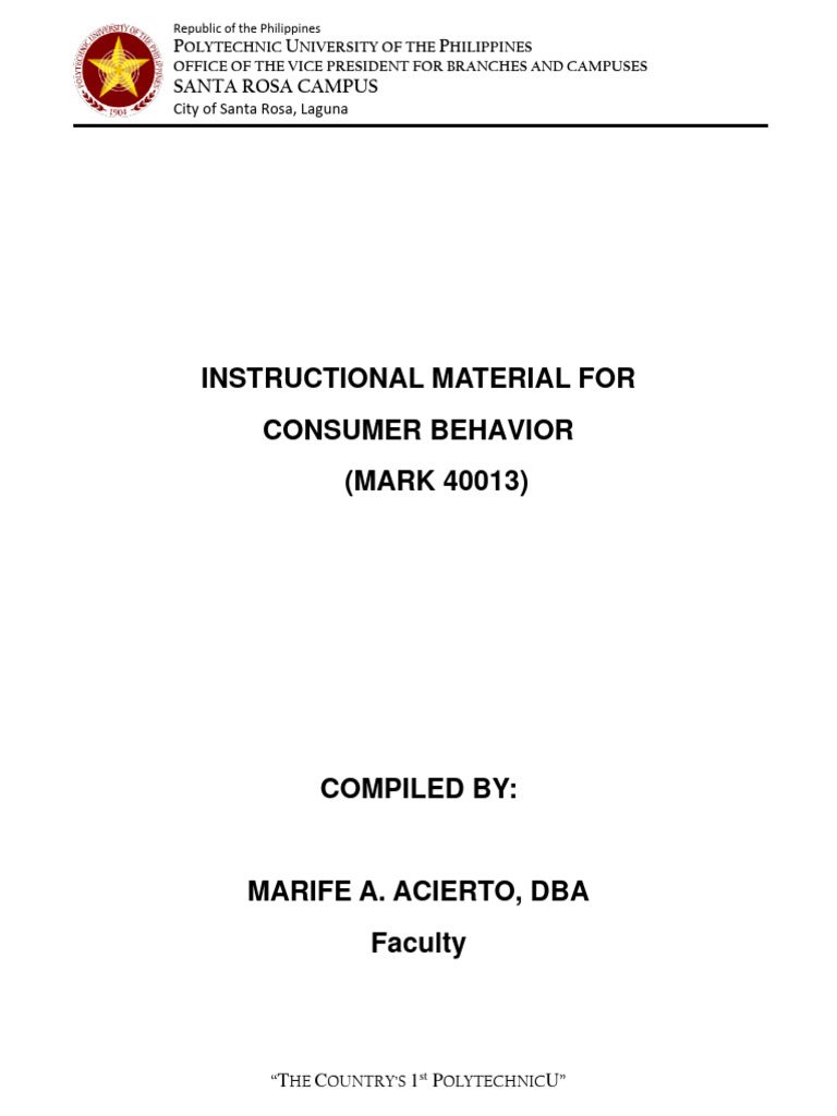 Consumer Behavior Course Material | PDF | Consumer Behaviour | Behavior