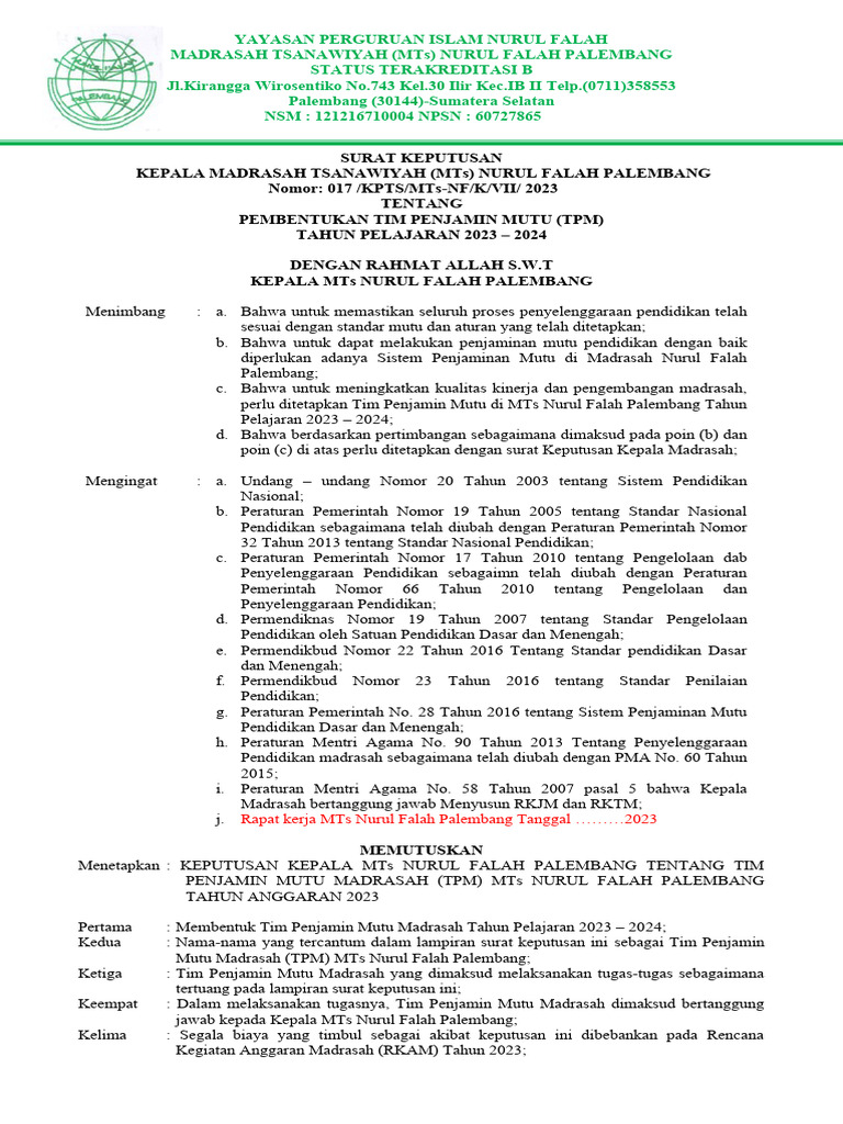 SK TPM 2023-2024 | PDF | Karier & Perkembangan