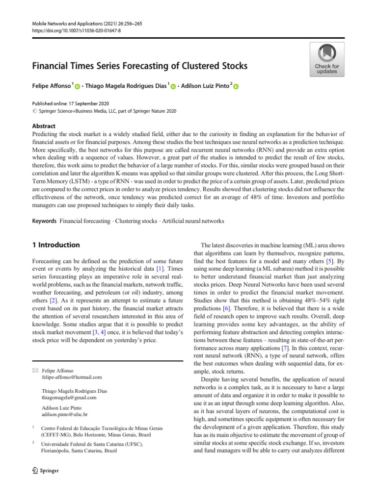 Financial Times Series PDF Cluster Analysis Machine Learning
