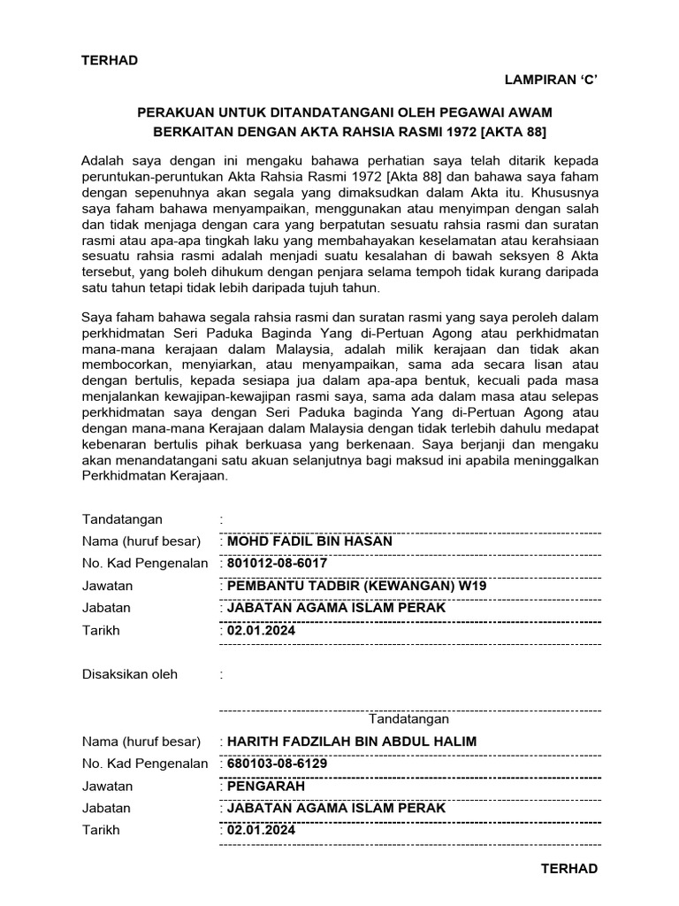 LAMPIRAN C AKTA RAHSIA RASMI 1972 AKTA 88 Plain | PDF