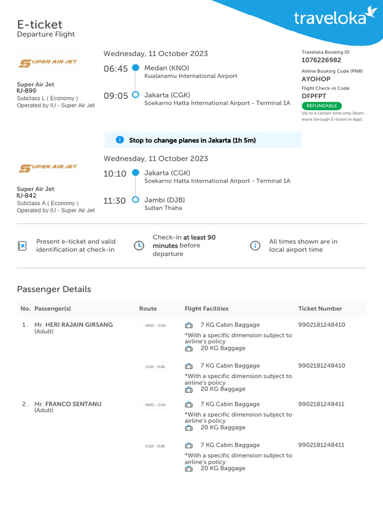 Super Air Jet Flight KNO to DJB Details | PDF | Airport | Transport