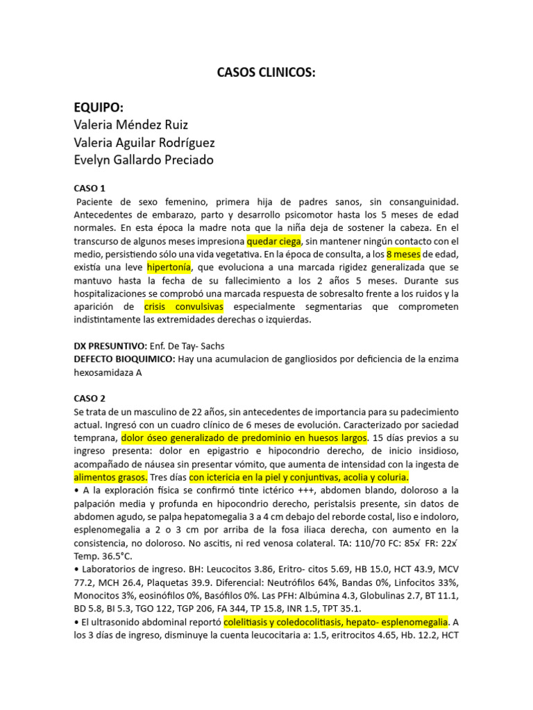 CASOS CLINICOS ESFINGOLIPIDOS | PDF | Medicina CLINICA | Enfermedades y trastornos