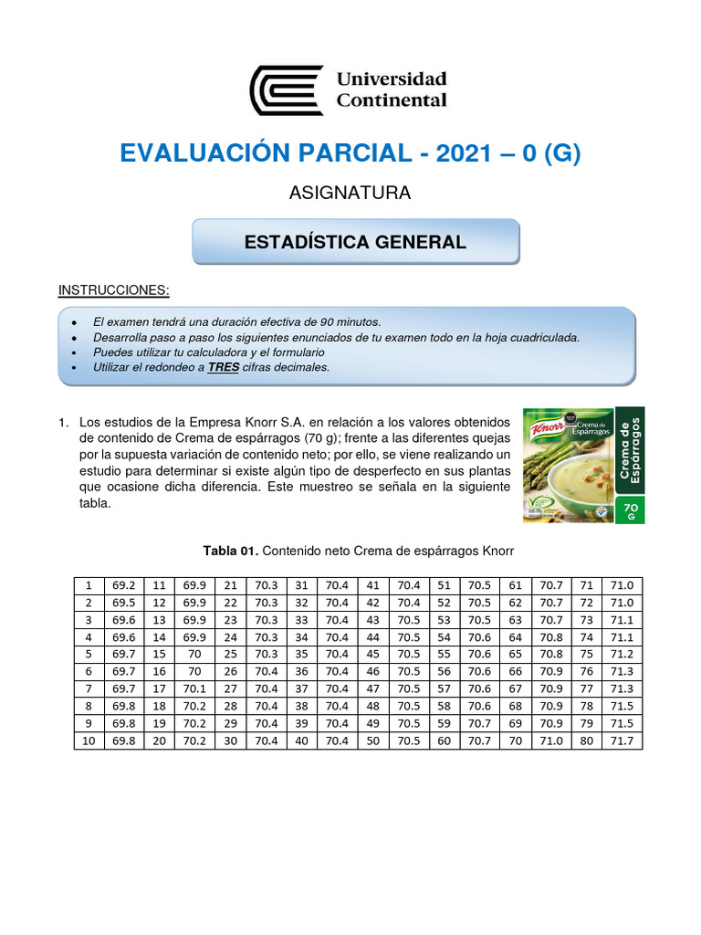 Evaluación Parcial - Estadística General | PDF | Muestreo (Estadísticas) | Análisis estadístico