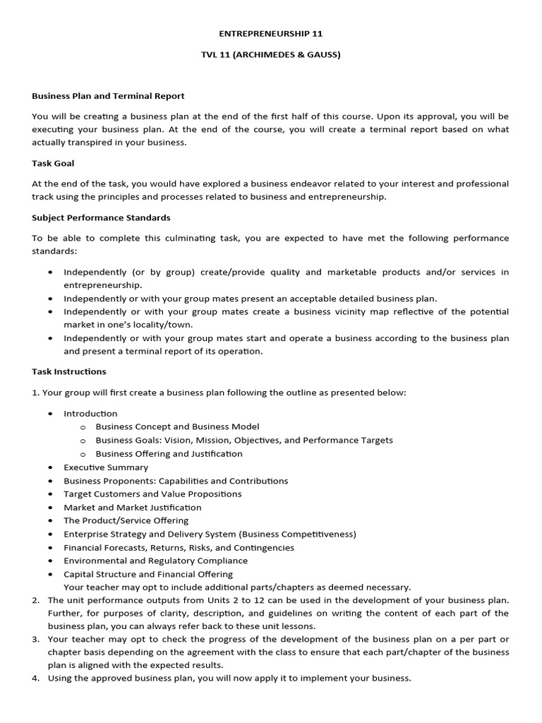 Business-Plan-and-Terminal-Report | PDF | Entrepreneurship | Business