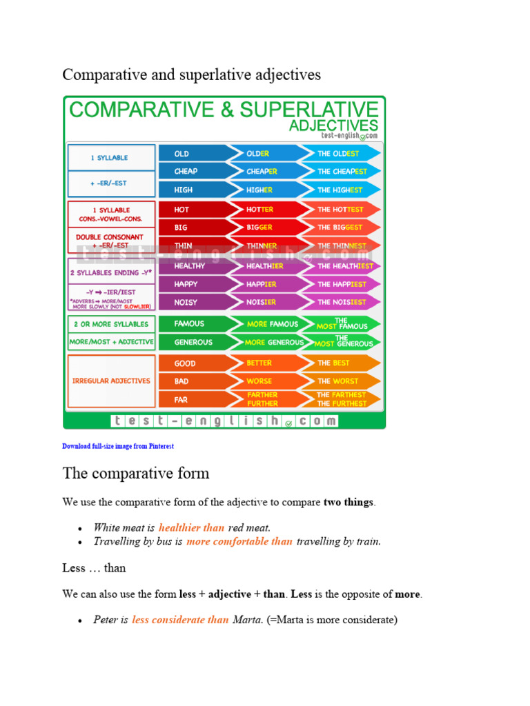 Comparative and Superlative Adjectives and Adverbs | Download Free PDF ...