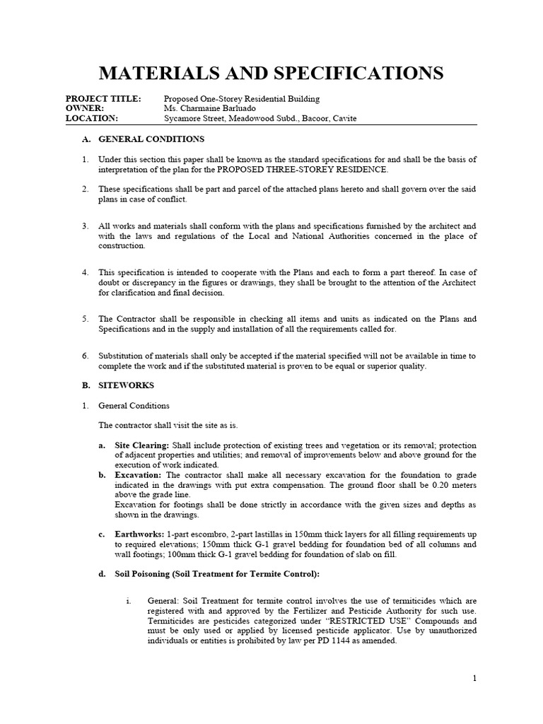 Residential Building Specs & Materials | PDF | Electrical Wiring | Concrete