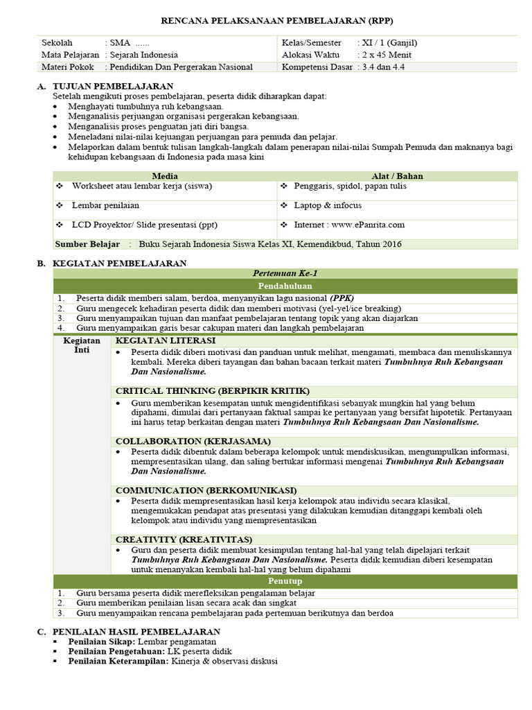 3 RPP I Sejarah Indonesia XI SEM 1 | PDF 3 RPP I Sejarah Indonesia XI SEM 1 | PDF
