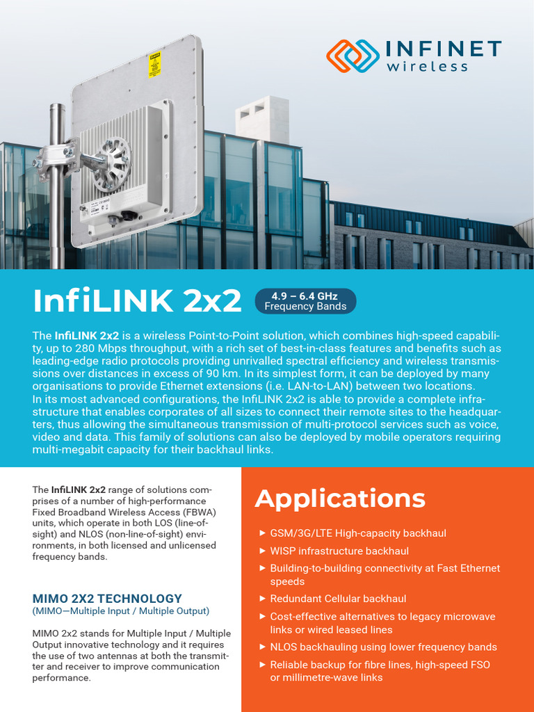 Datasheet InfiLINK 2x2 | PDF | Mimo | Radio