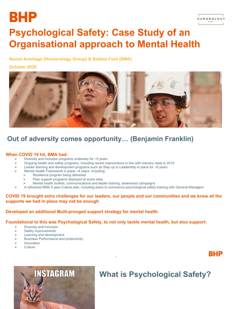 Case Study BHP. Psychological Safety - COMP | PDF | Mental Health | Psychology