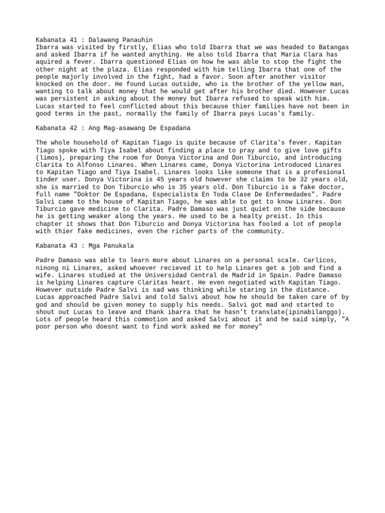 Summary of Kabanata 41-43, Noli Me Tangere | PDF