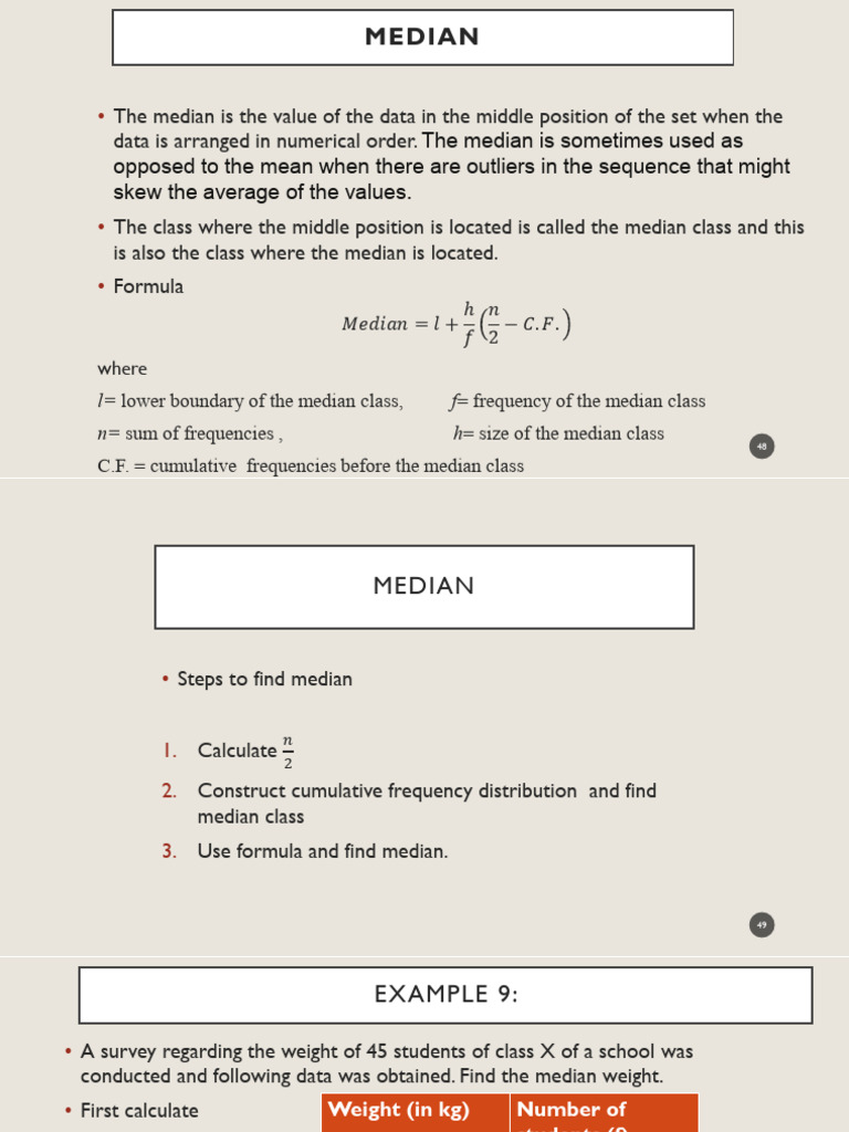 Measure of Central Tendency - (Median and Mode) | PDF