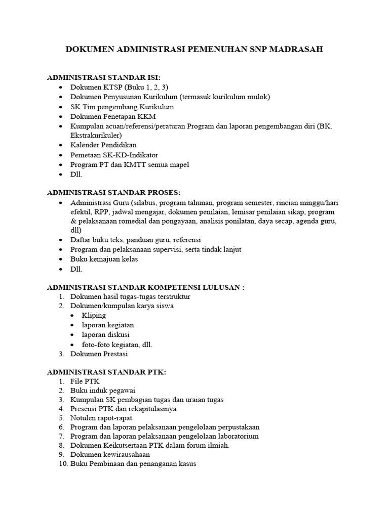 Dokumen Administrasi Pemenuhan SNP Madrasah | PDF | Sains & Matematika