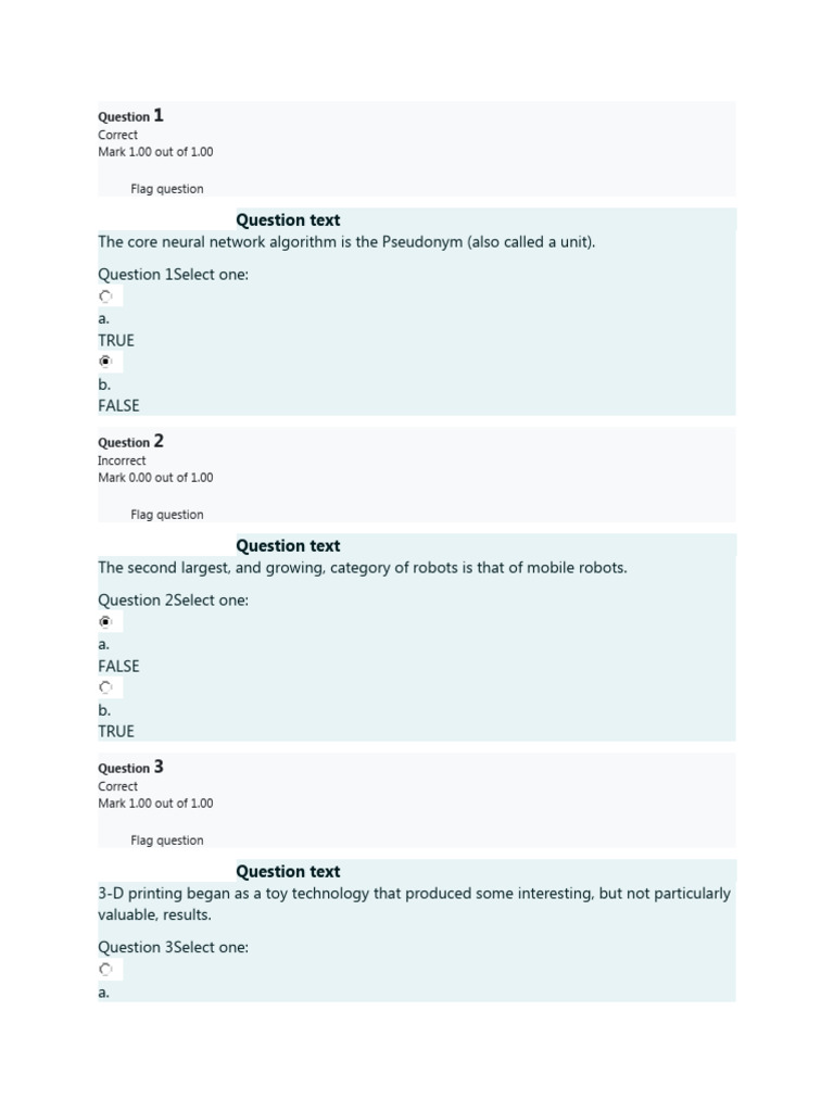 Question Text: Correct Mark 1.00 Out of 1.00 Flag Question | PDF | Artificial Intelligence ...