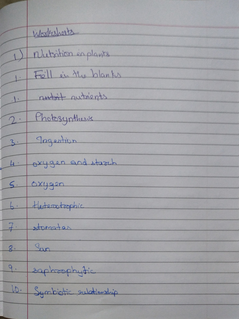 Nutrition in Plants Worksheet 2020 | PDF