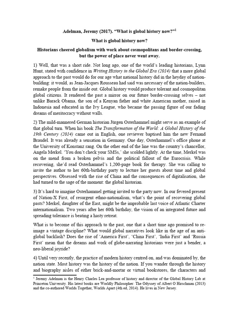 Jeremy Adelman - What Is Global History Now | PDF | Globalization ...