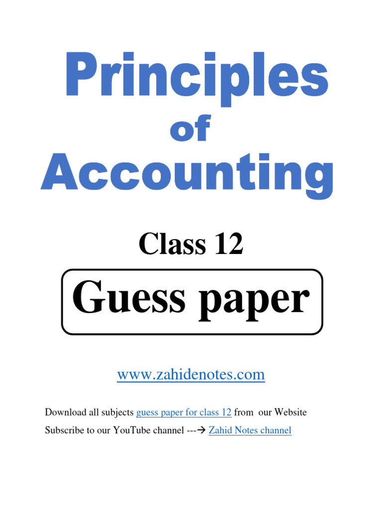2nd Year Principles of Accounting Guess Paper 2023 Zahid Notes | PDF ...