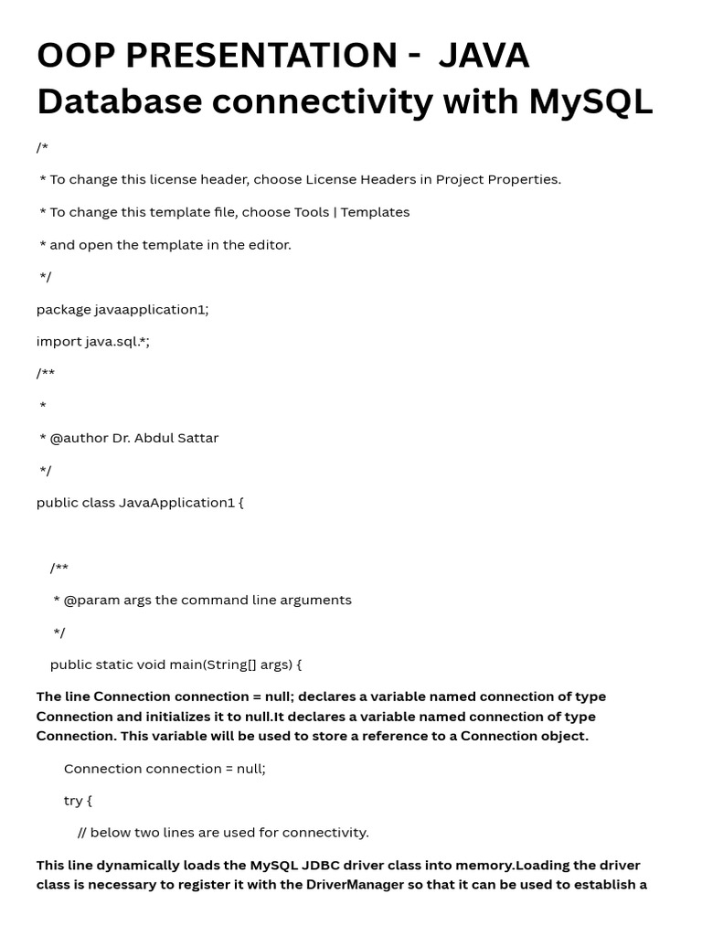 OOP Database Connectivity | PDF | Databases | Sql