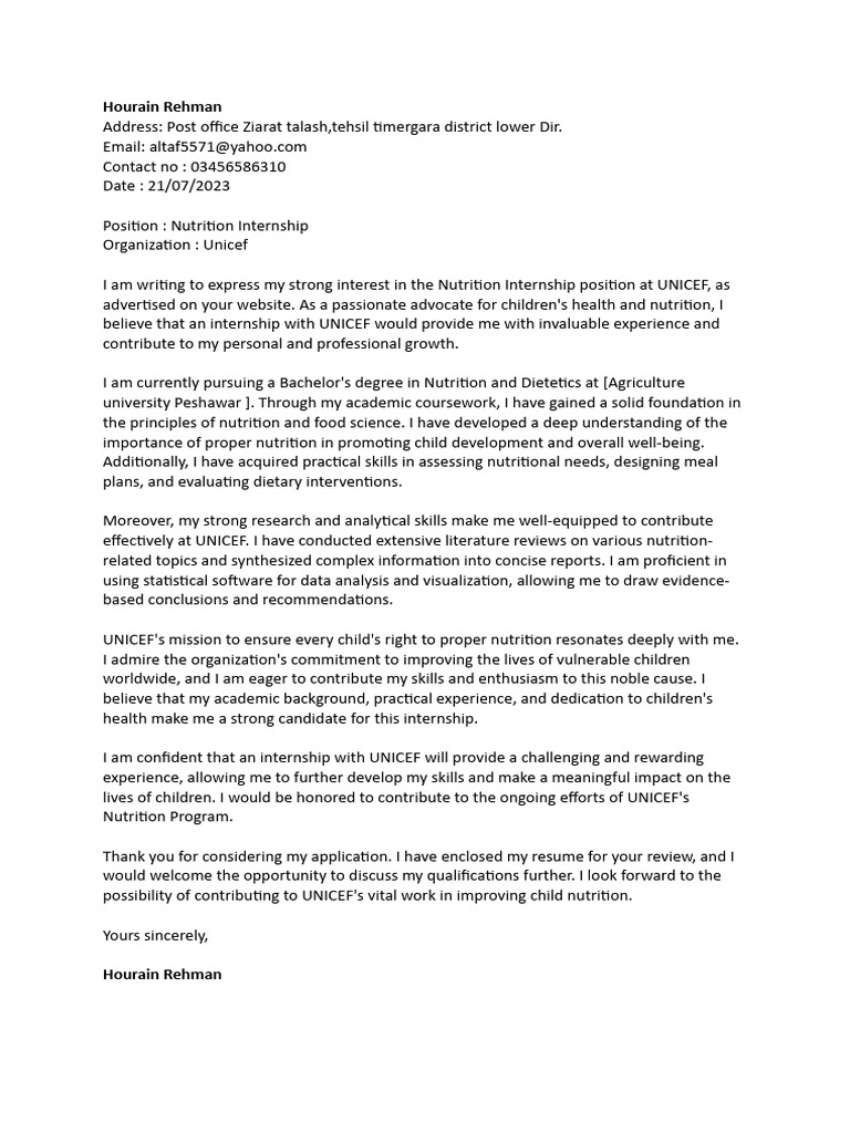Unicef Cover Letter | PDF | Wellness
