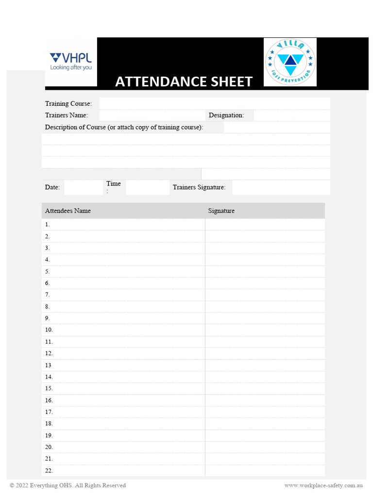 Training Attendance Sheet Template | PDF | Art | Computers