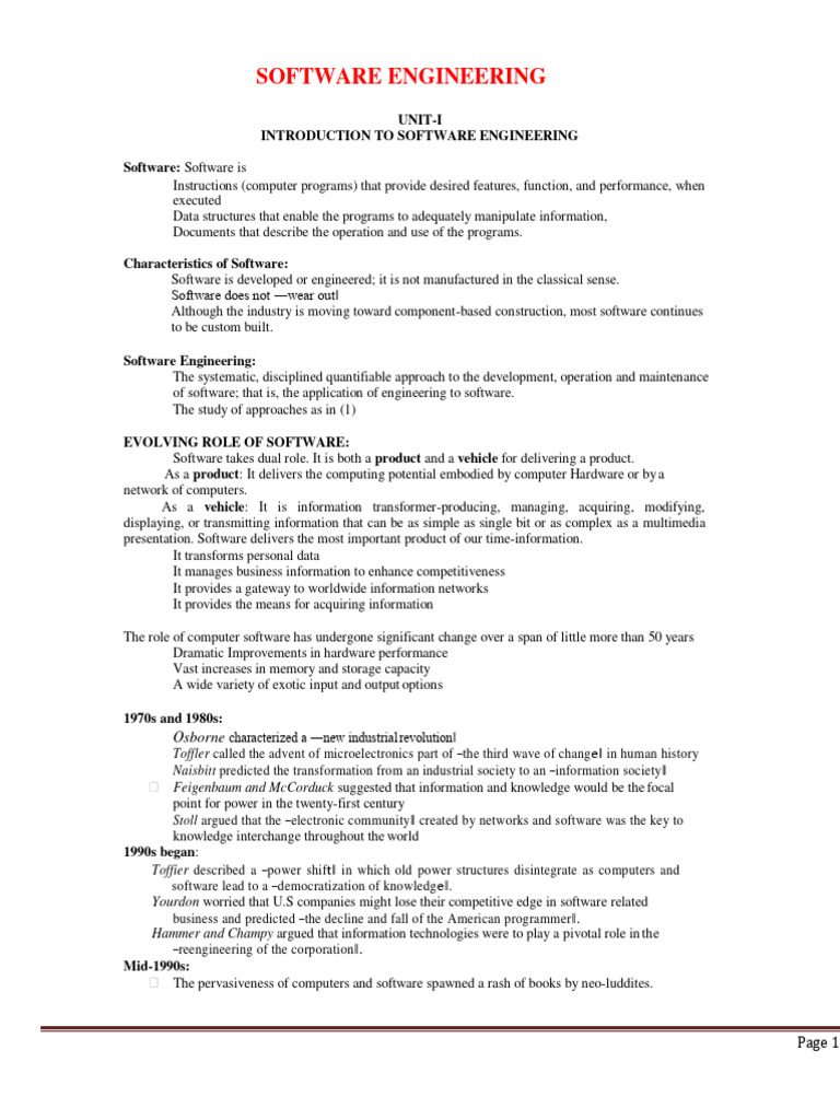 SOFTWARE ENGINEERING NOTES - Removed | PDF | Software Development ...