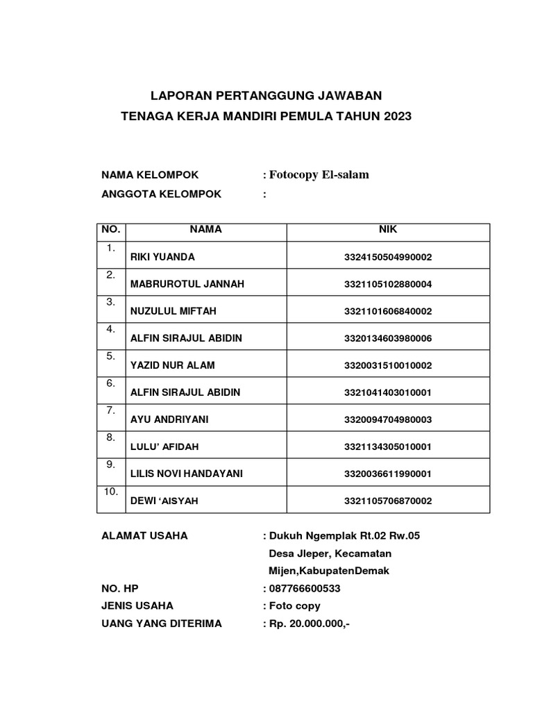 Contoh Rencana Format Laporan Pertanggung Jawaban 2023 | PDF