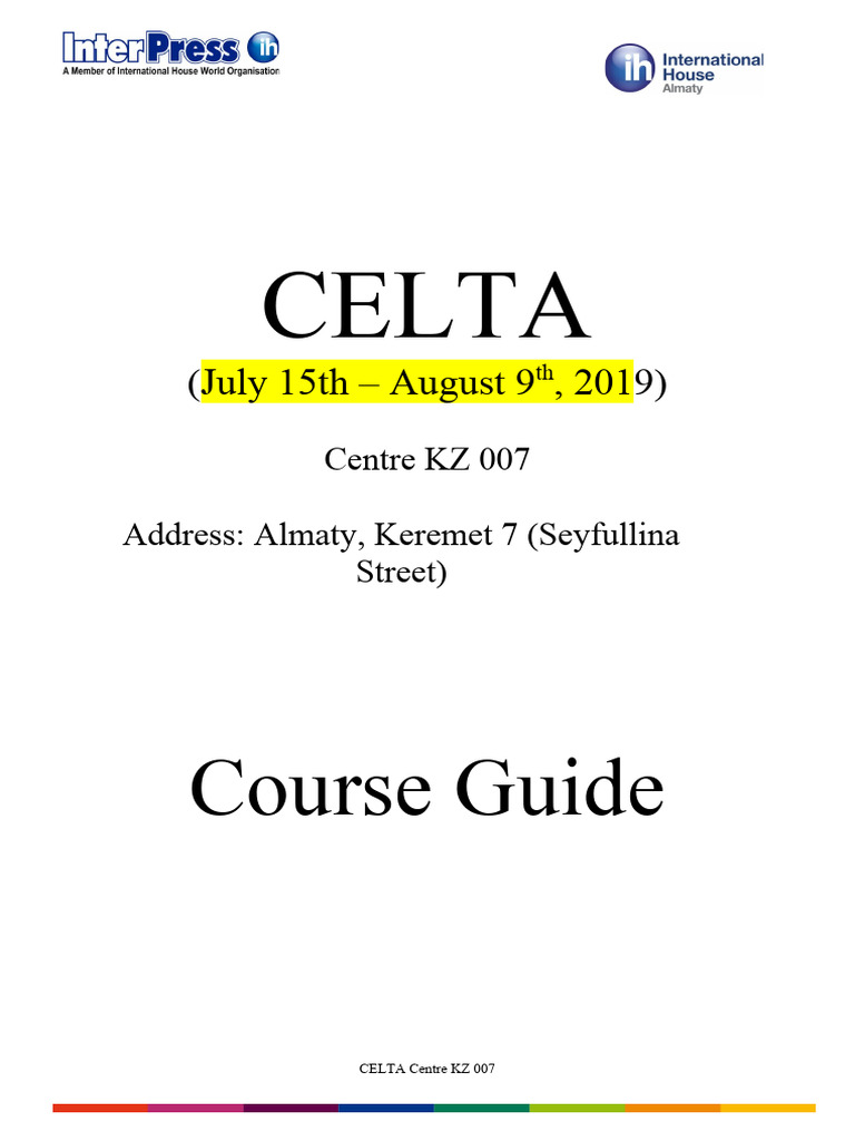 CELTA Course Guide July-August 2019 | PDF | Educational Assessment | Teachers