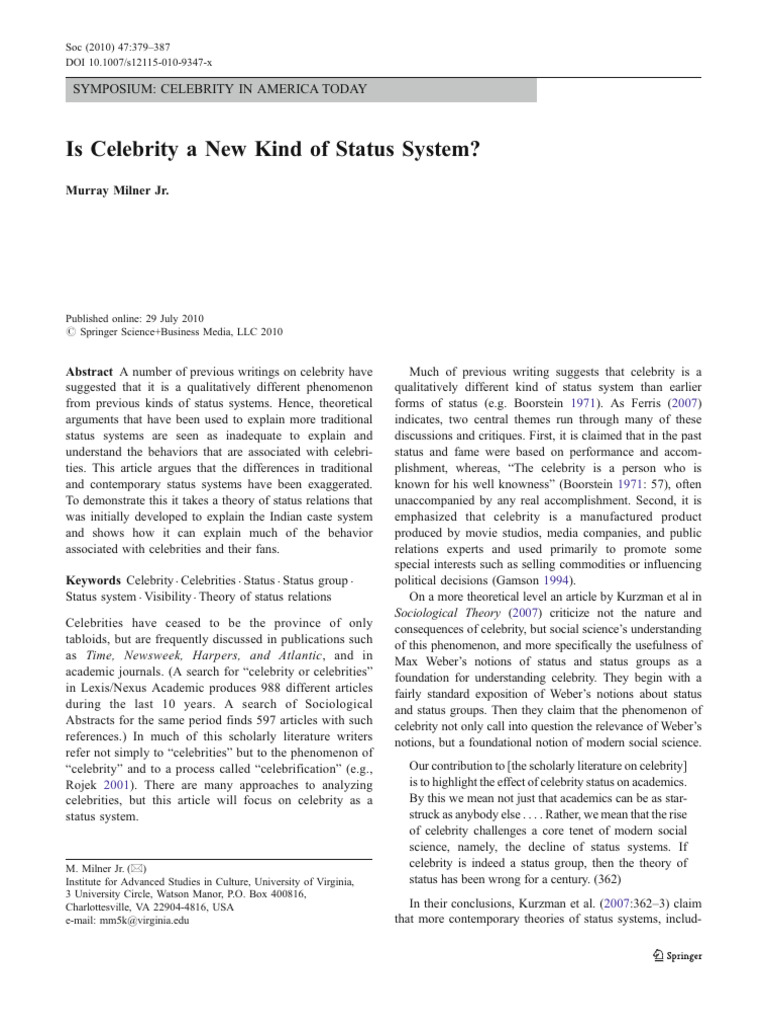 Understanding Celebrity as Status System | PDF | Max Weber | Celebrity