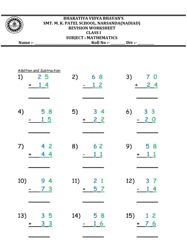 Class_1_Maths_Worksheet | PDF