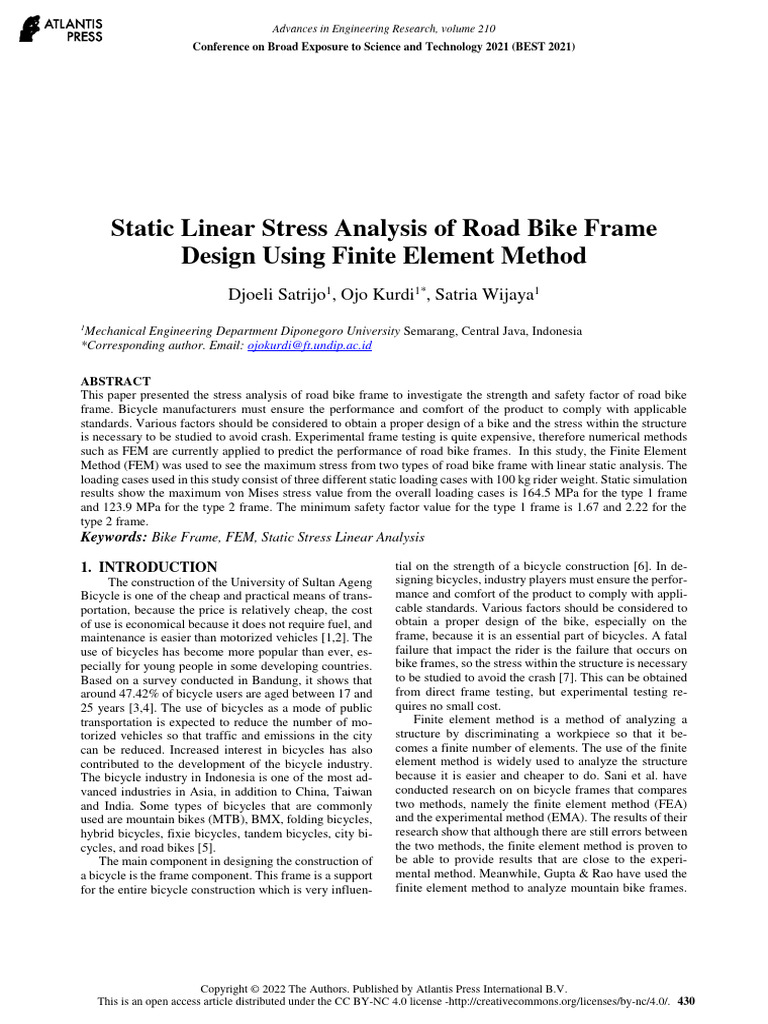 Static Linear Stress Analysis of Road Bike Frame D | Download Free PDF ...